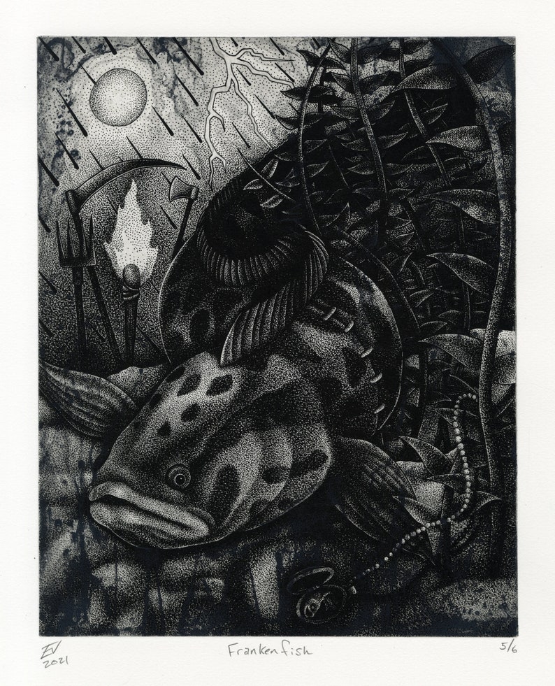 Frankenfish African Snakehead Two-plate Solar Plate Etching Print - Etsy