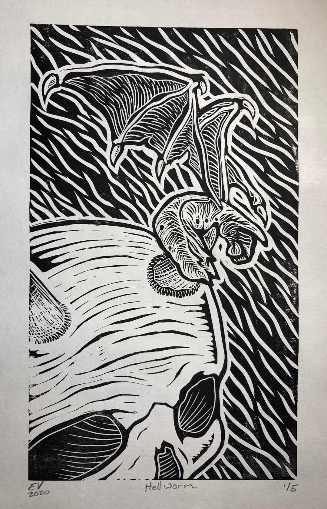 Hellworm - Hornworm Linocut - Etsy