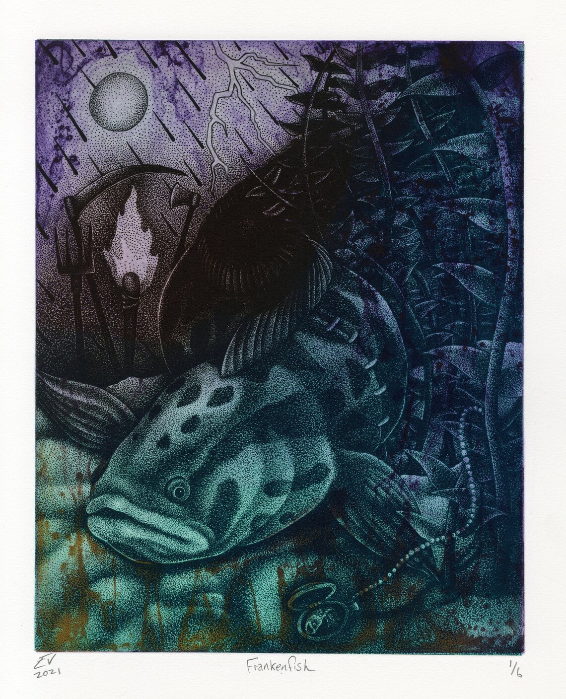 Frankenfish African Snakehead Two-plate Solar Plate Etching Print - Etsy