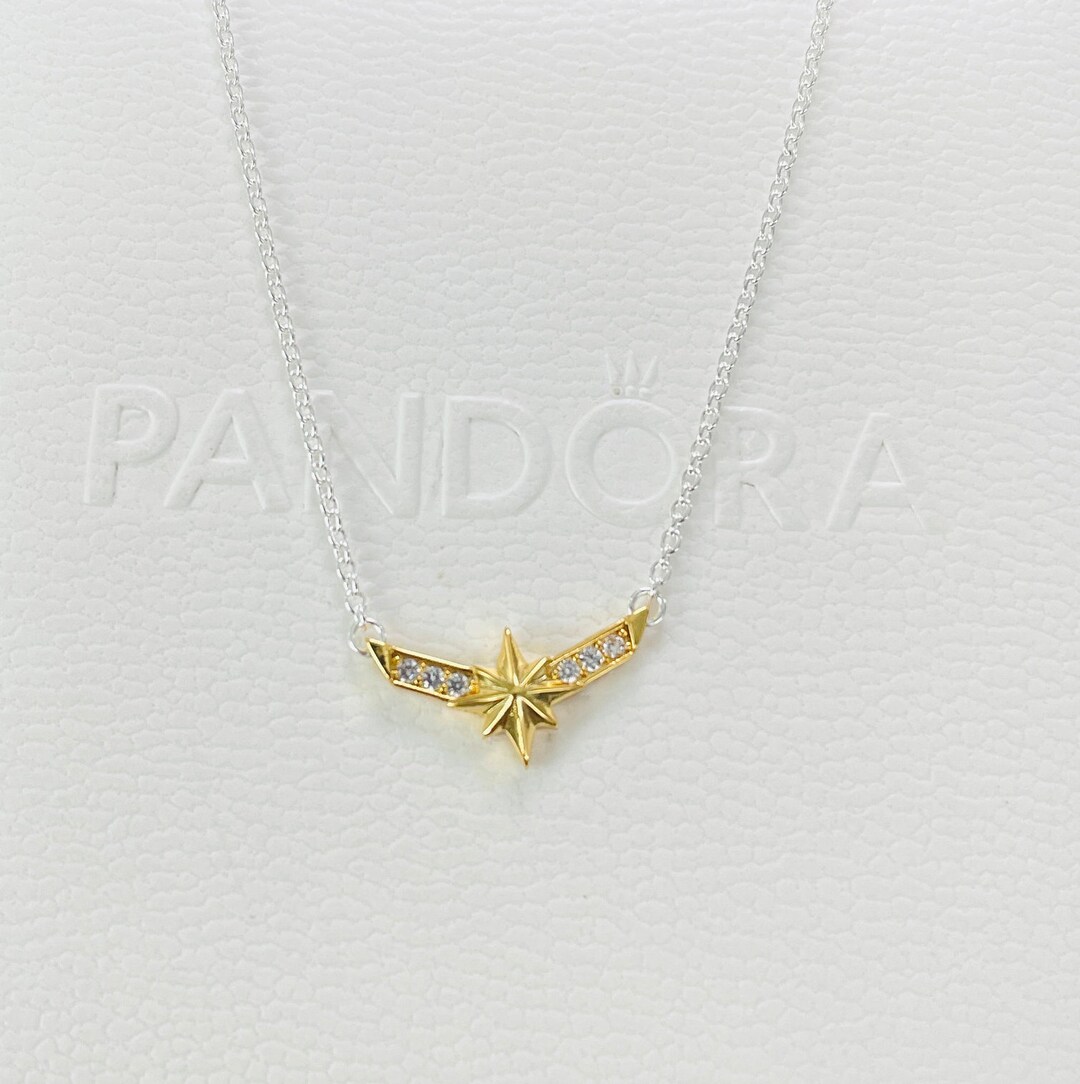Pandora Marvel Captain Marvel Octogram Star Two Tone Pendant Necklace ...