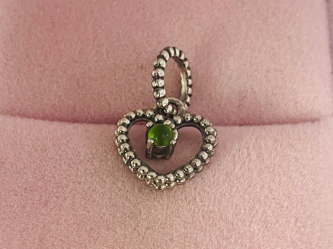 New Authentic Pandora August Spring Green Beaded Heart Dangle Charm ...