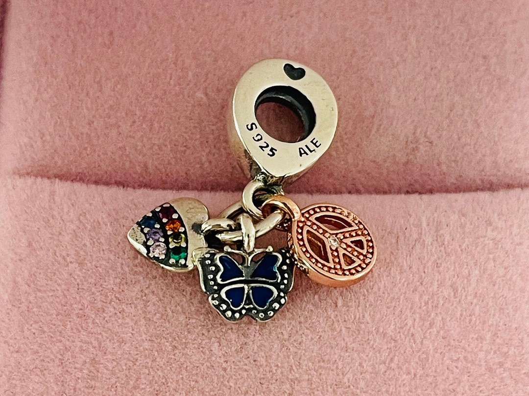 New Authentic Pandora Two-tone Rainbow Heart, Butterfly & Peace Triple ...