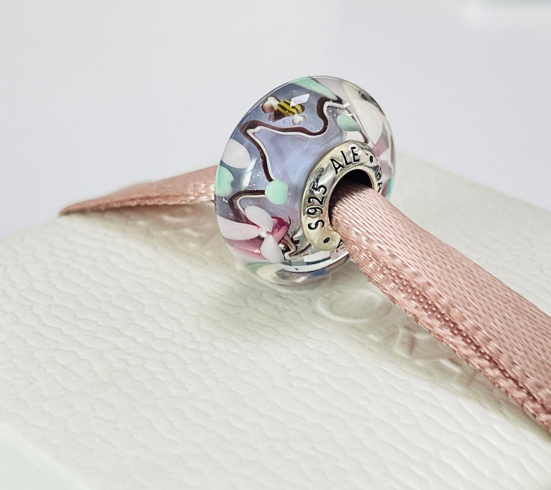 New Pandora Murano Glass Bead Charm Enchanted Garden Bee Flower Glass ...
