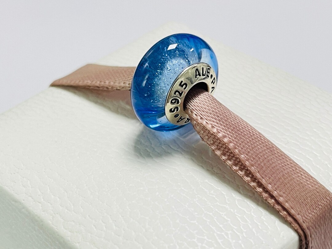 New Authentic Pandora Murano Glass Bead Charm Ice Drops Glass Blue CZ ...