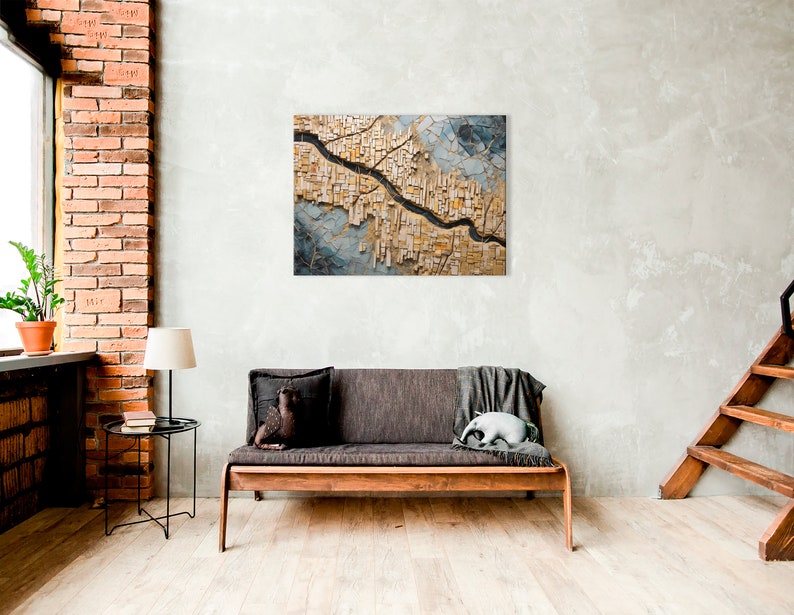 Gold and Navy Blue Kintsugi City Map Canvas Print / Modern Wall Art ...