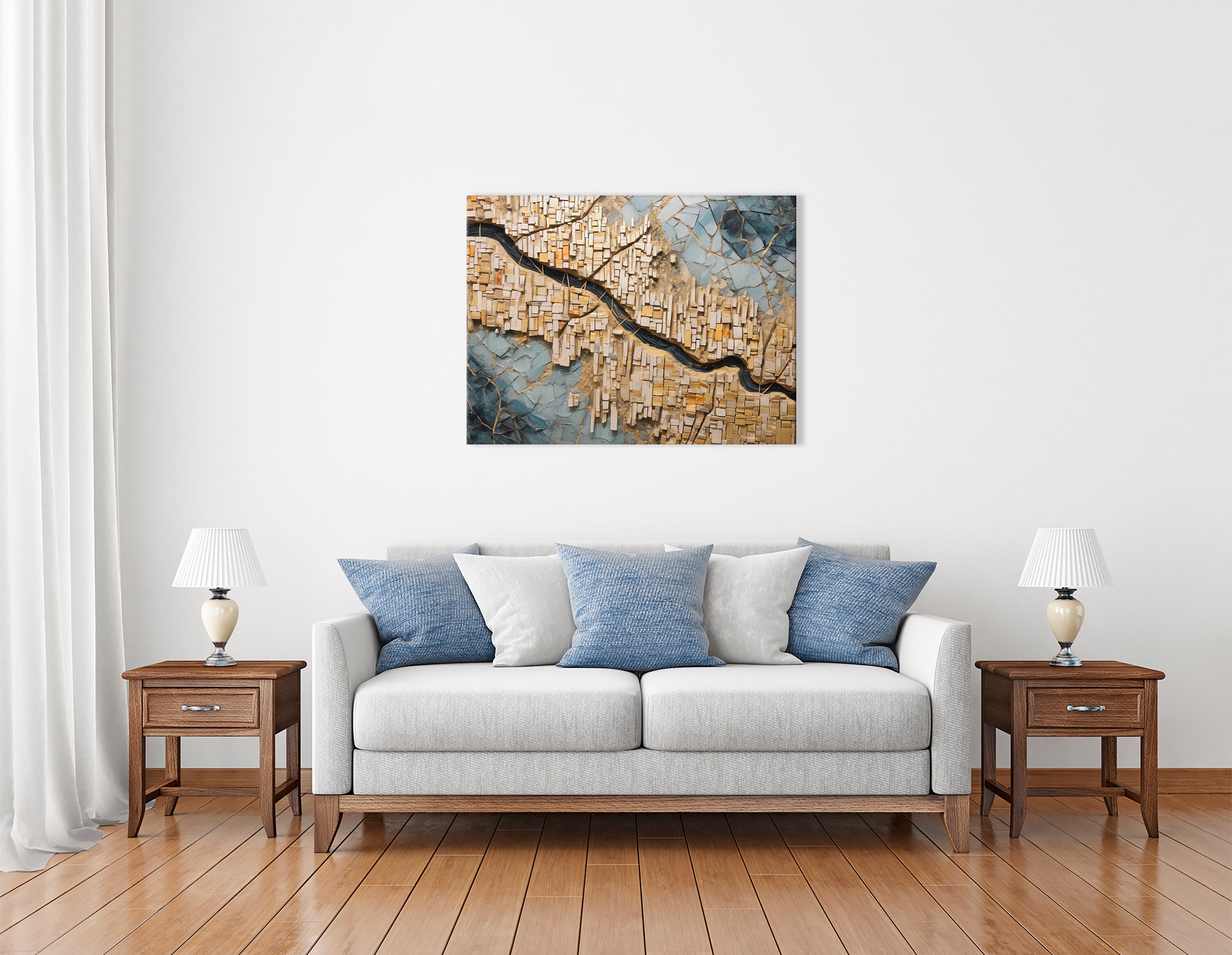 Gold and Navy Blue Kintsugi City Map Canvas Print / Modern Wall Art ...