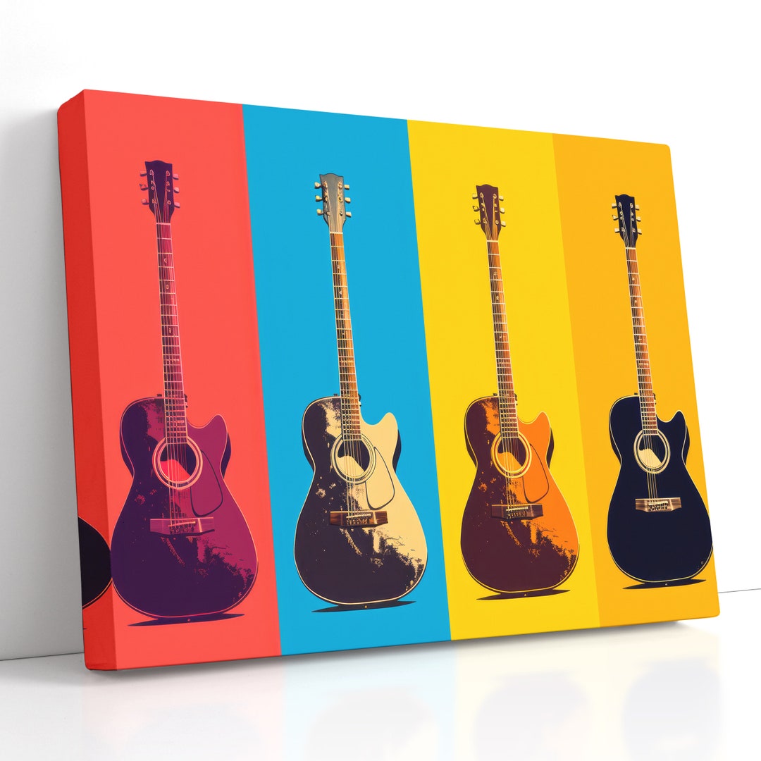Colorful Acoustic Guitar Wall Art, Pop Art Style Music Decor, Vibrant ...