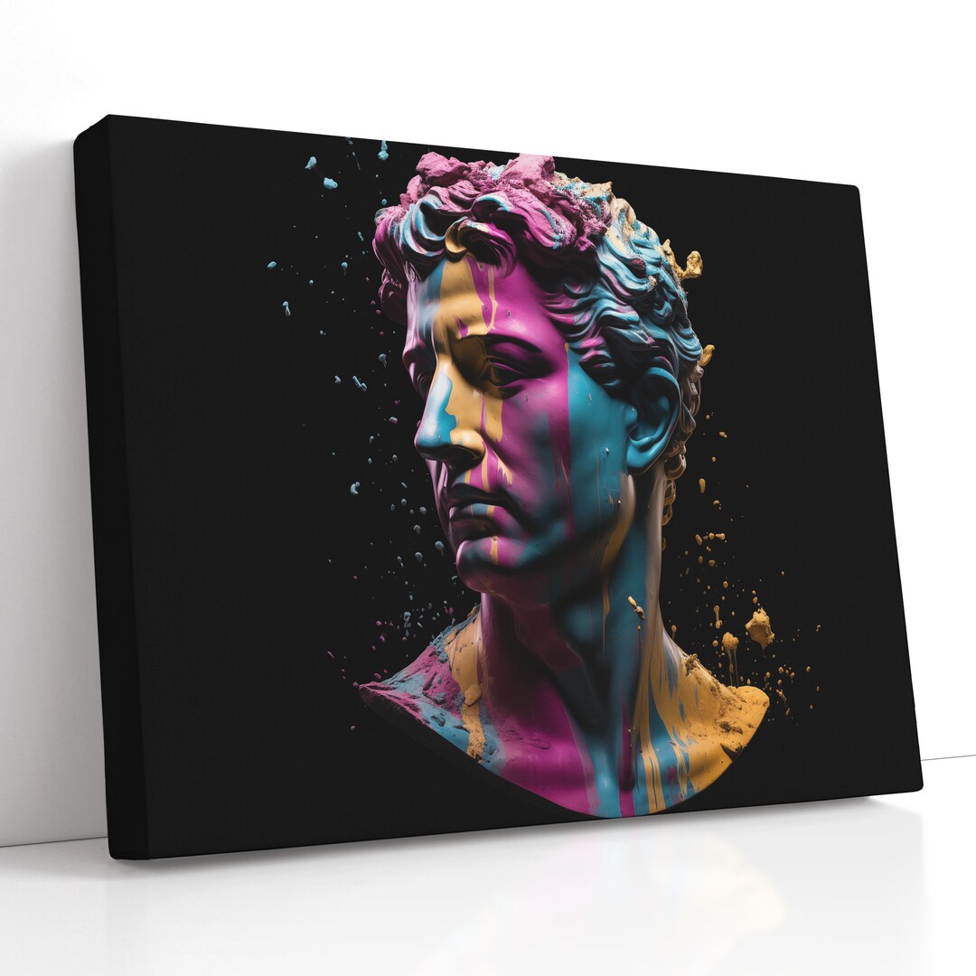 Abstract Colorful David Bust Canvas, Contemporary Greek Sculpture Art ...