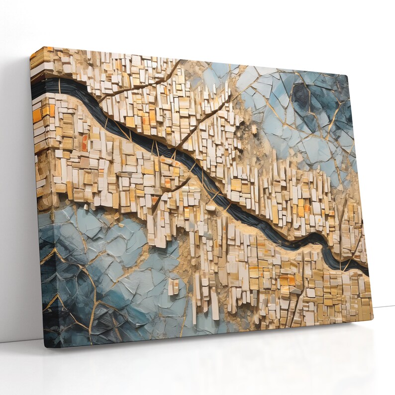 Gold and Navy Blue Kintsugi City Map Canvas Print / Modern Wall Art ...