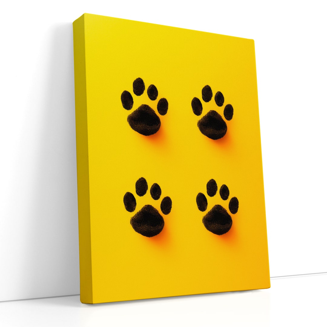 Pet Shop Wall Decor Vibrant Yellow Paws Canvas Print, Cat Paws Wall Art ...