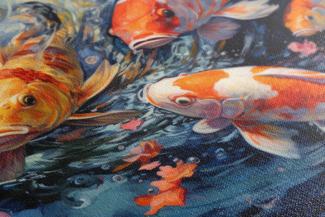 Koi Fish Wall Art / Abstract Coastal Canvas Print / Colorful Fish ...