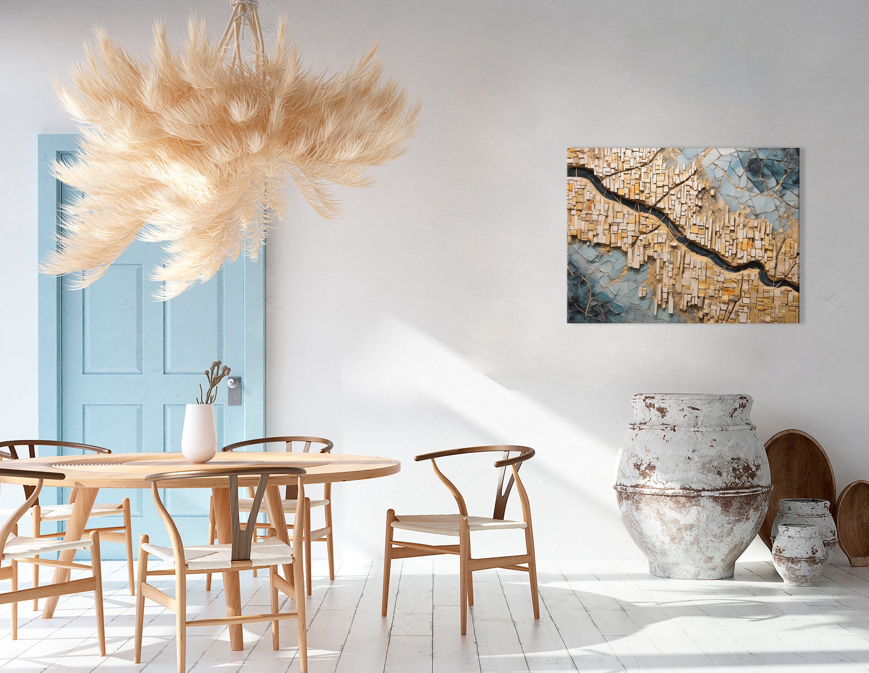 Gold and Navy Blue Kintsugi City Map Canvas Print / Modern Wall Art ...