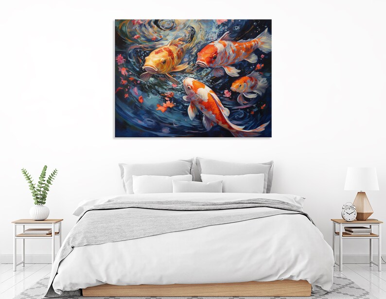 Koi Fish Wall Art / Abstract Coastal Canvas Print / Colorful Fish ...