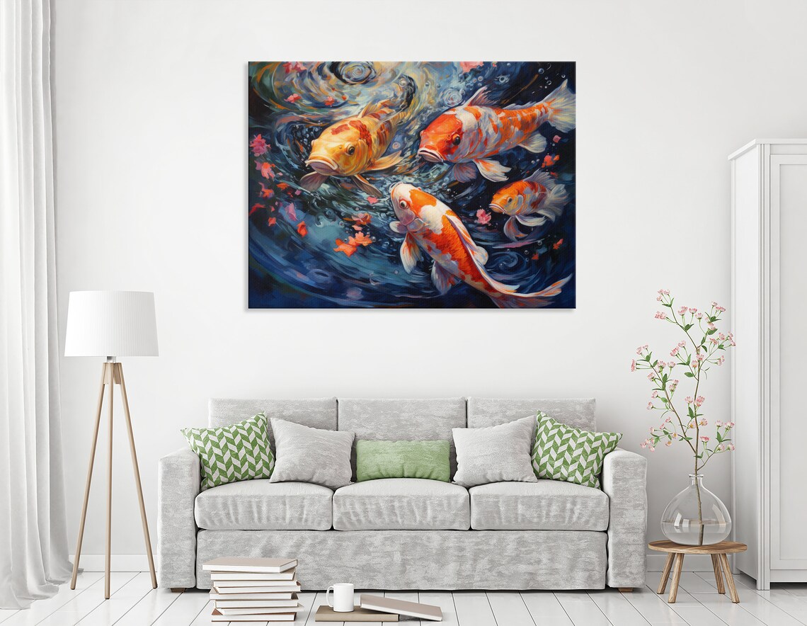 Koi Fish Wall Art / Abstract Coastal Canvas Print / Colorful Fish ...
