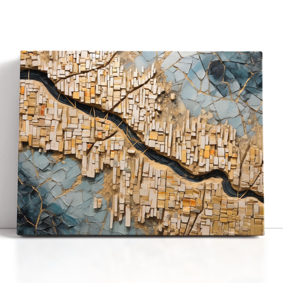Gold and Navy Blue Kintsugi City Map Canvas Print / Modern Wall Art ...