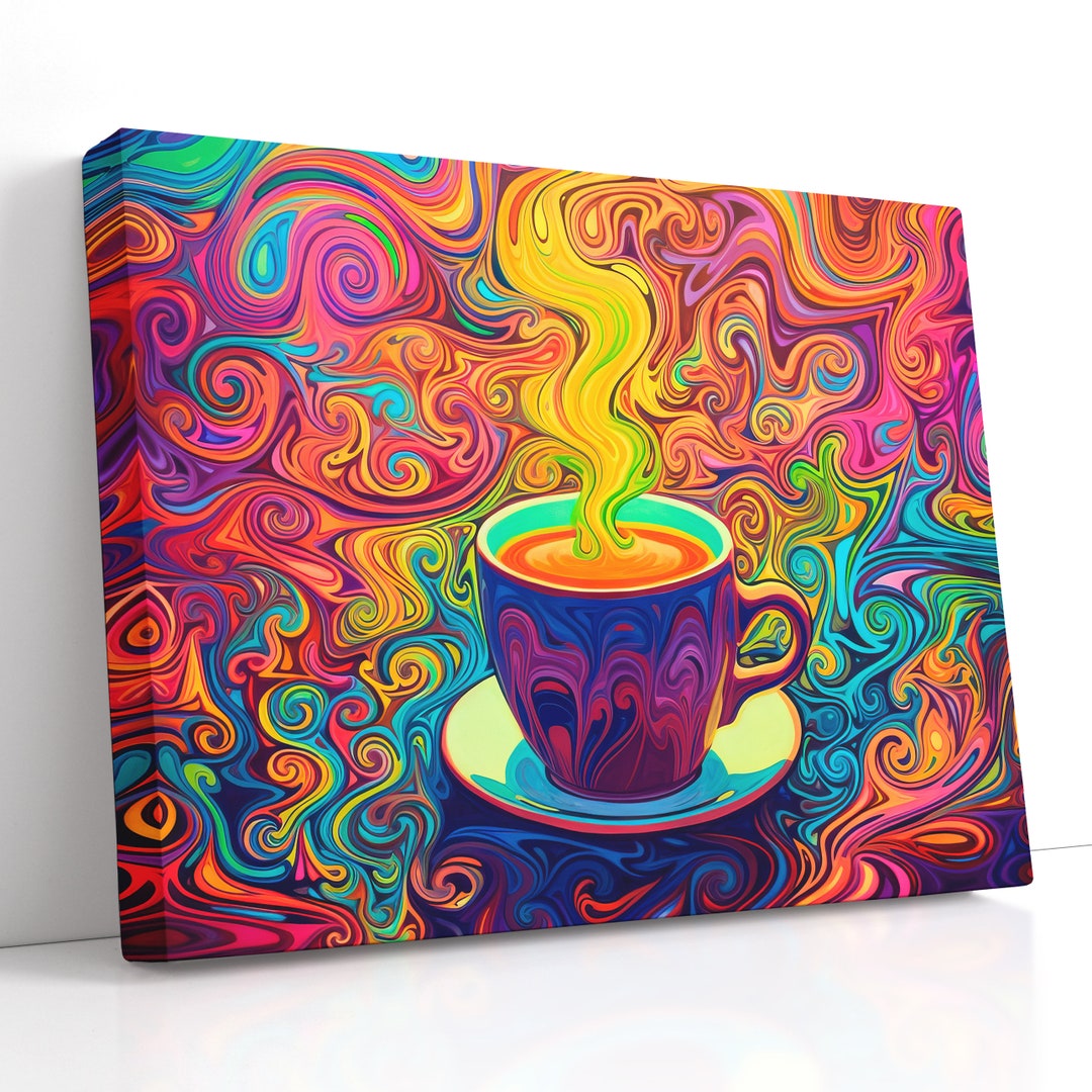 Psychedelic Coffee Art Print, Colorful Cup of Coffee Wall Art, Trippy ...