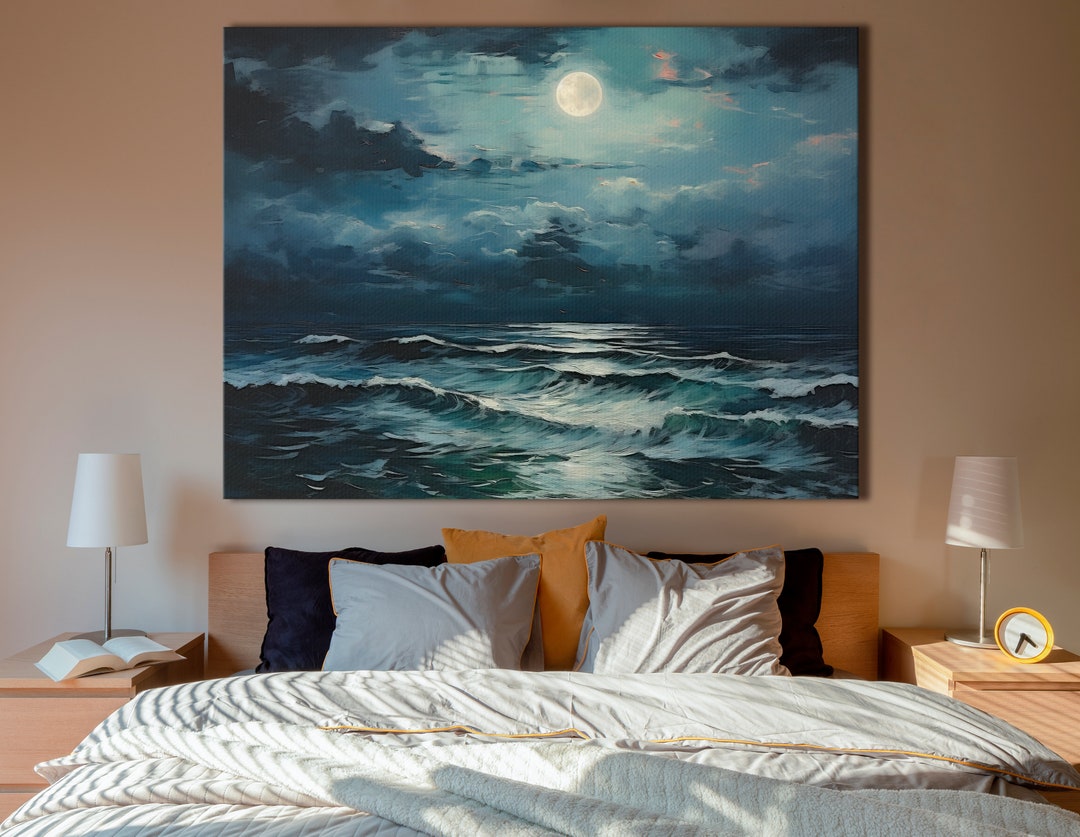 Full Moon Over Stormy Seas Extra Large Nautical Wall Art Canvas Print ...