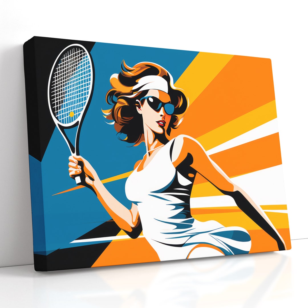 Retro Tennis Player Wall Art Bold Canvas Print of Female Athlete in Pop ...