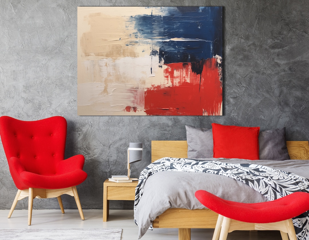 Navy and Apple Red Abstract Canvas Print / Modern Wall Art / - Etsy
