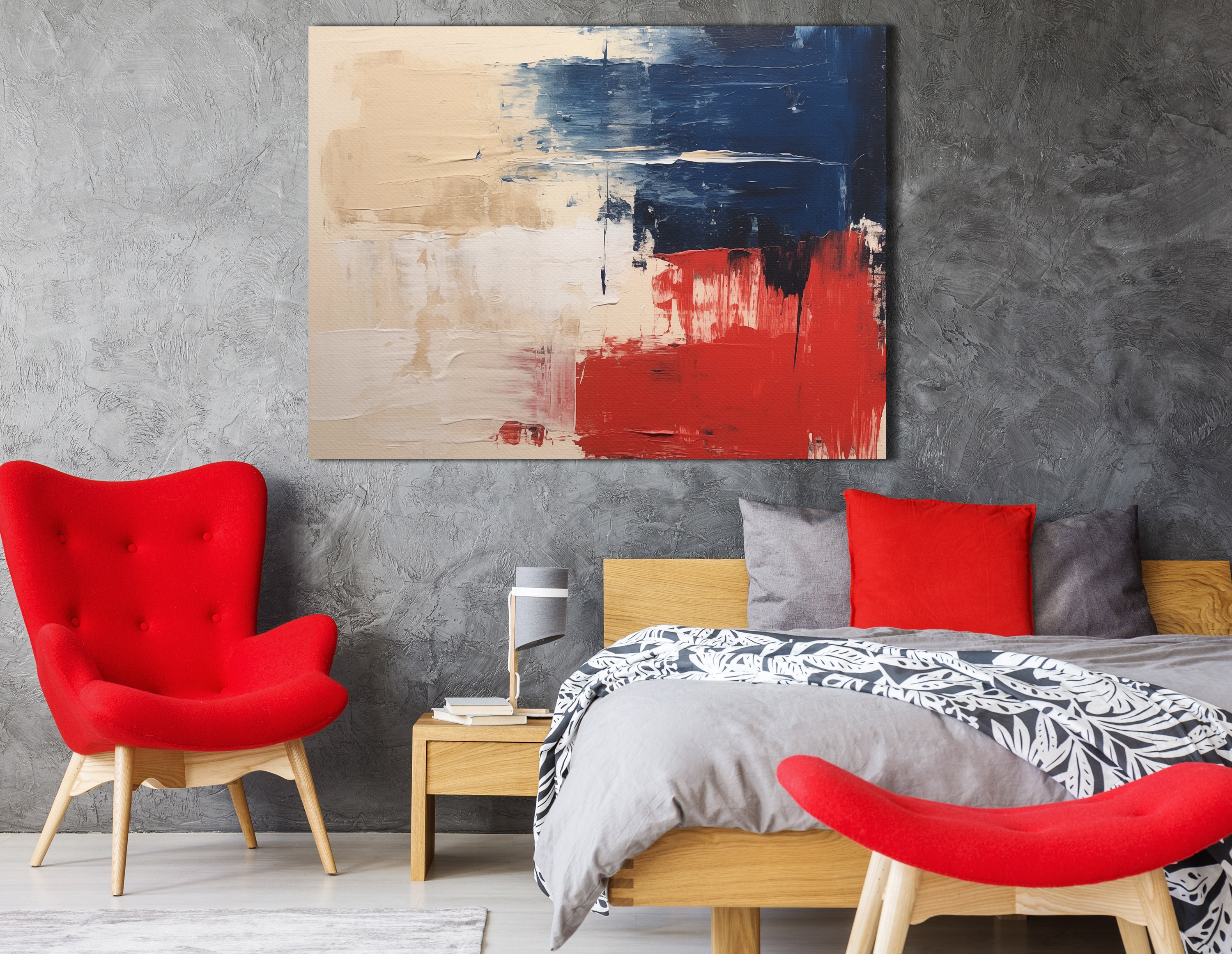 Navy and Apple Red Abstract Canvas Print / Modern Wall Art / - Etsy