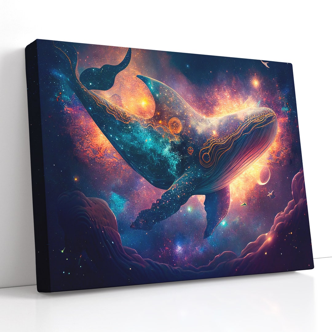 Celestial Whale Wall Art, Cosmic Sea Creature Canvas, Dreamy Space ...