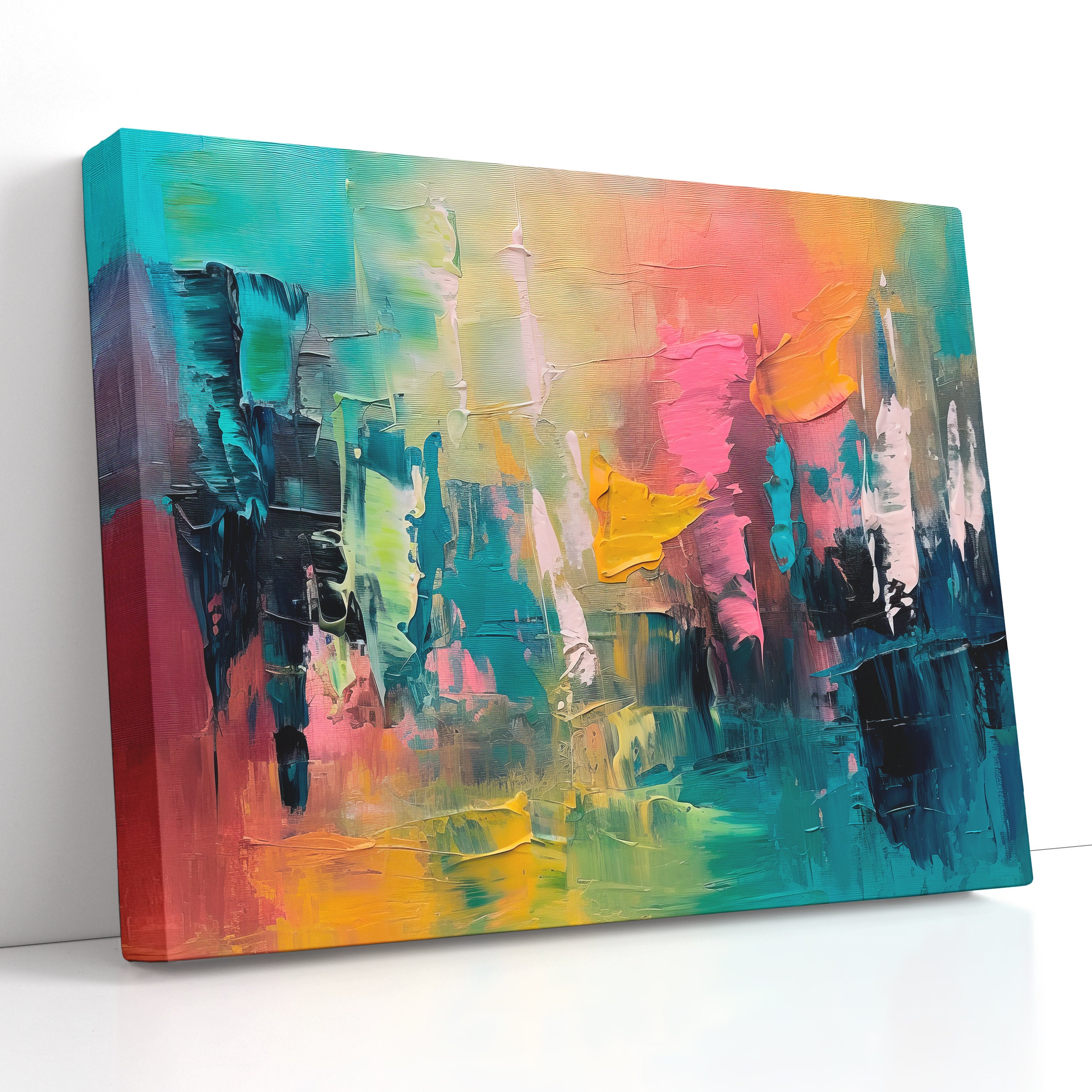 Colorful Abstract Canvas Print in Dark Pink and Teal Canvas Print ...