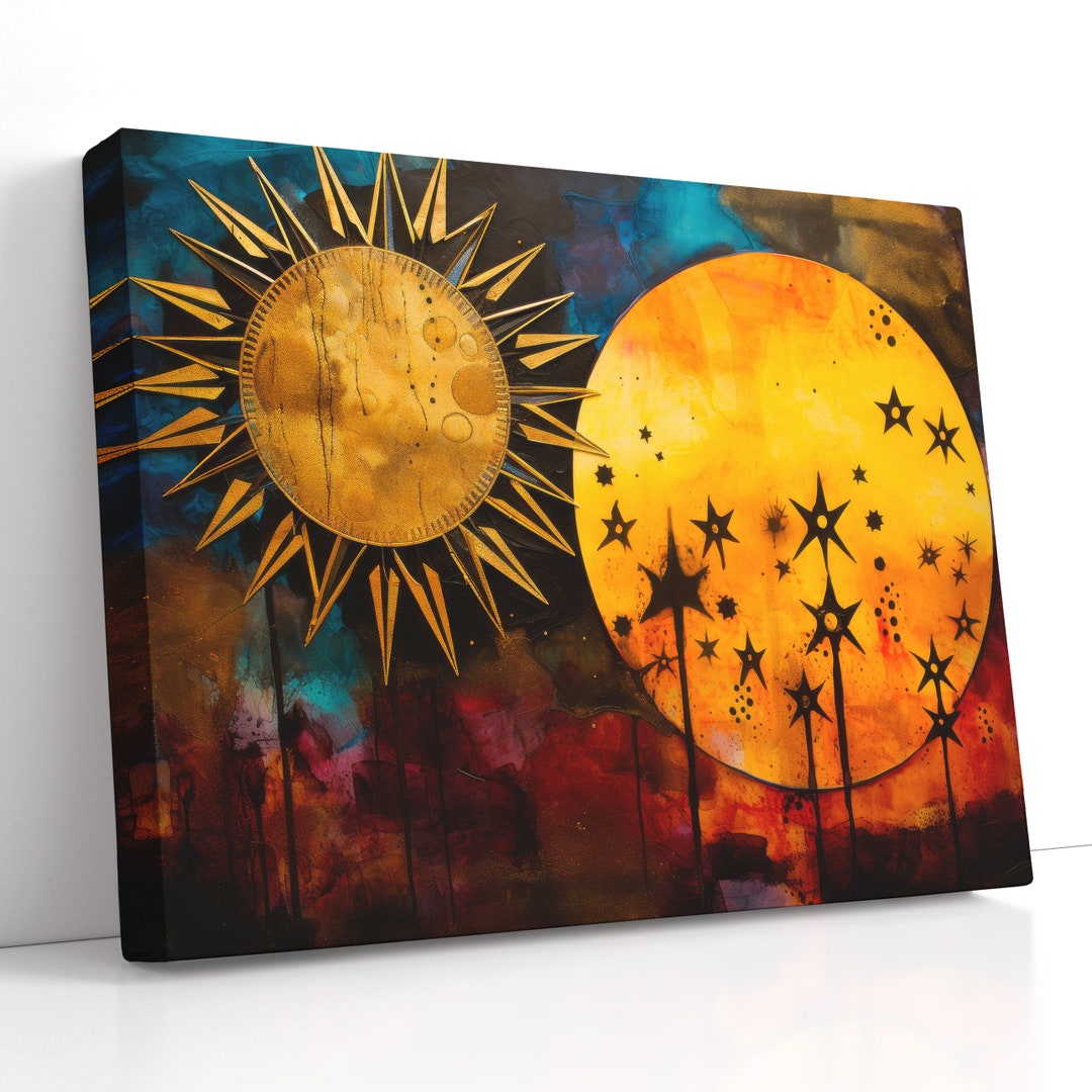 Sun & Moon Wall Art - Surrealist Sun Canvas Art Print, Sun and Moon ...