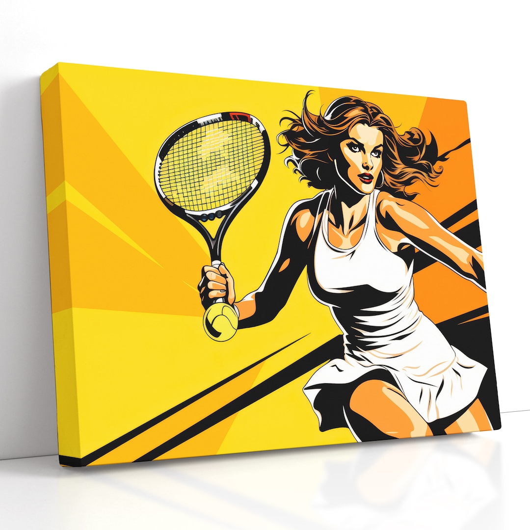 Tennis Player Pop Art Canvas - Dynamic Yellow Orange Comic-style Sports ...