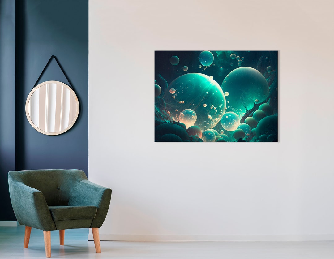 Light Cyan Futuristic Glowing Orbs Canvas Print / Modern Wall Art ...