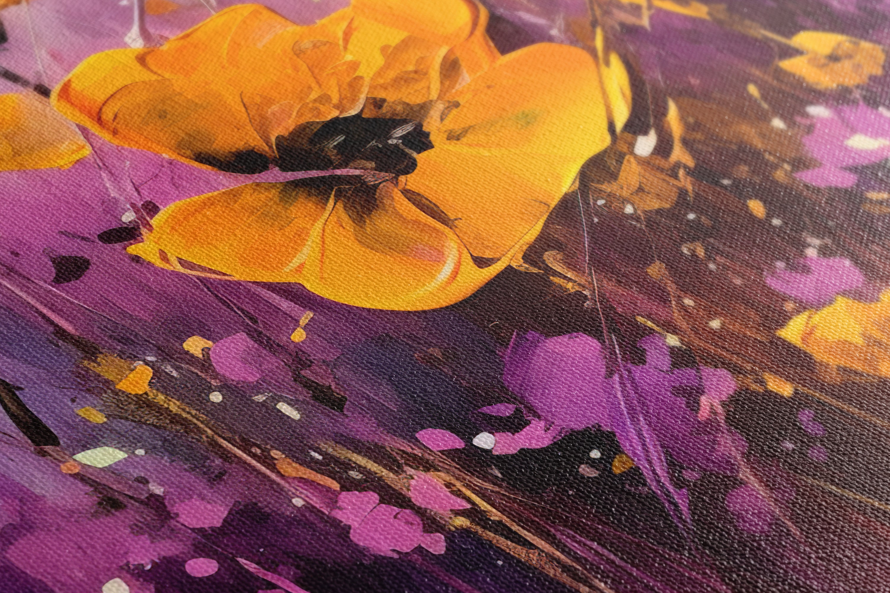 Yellow Flowers Art Print / Yellow & Purple Wall Art / Oil Painting ...