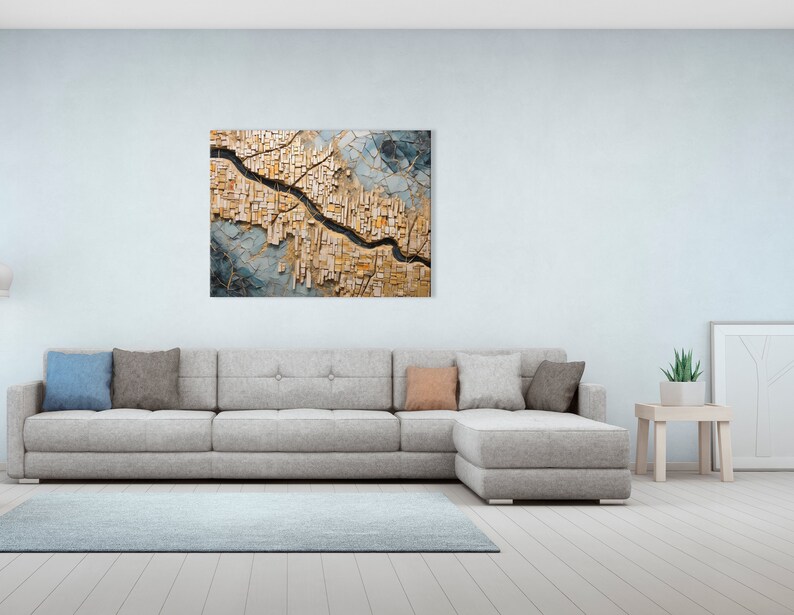 Gold and Navy Blue Kintsugi City Map Canvas Print / Modern Wall Art ...