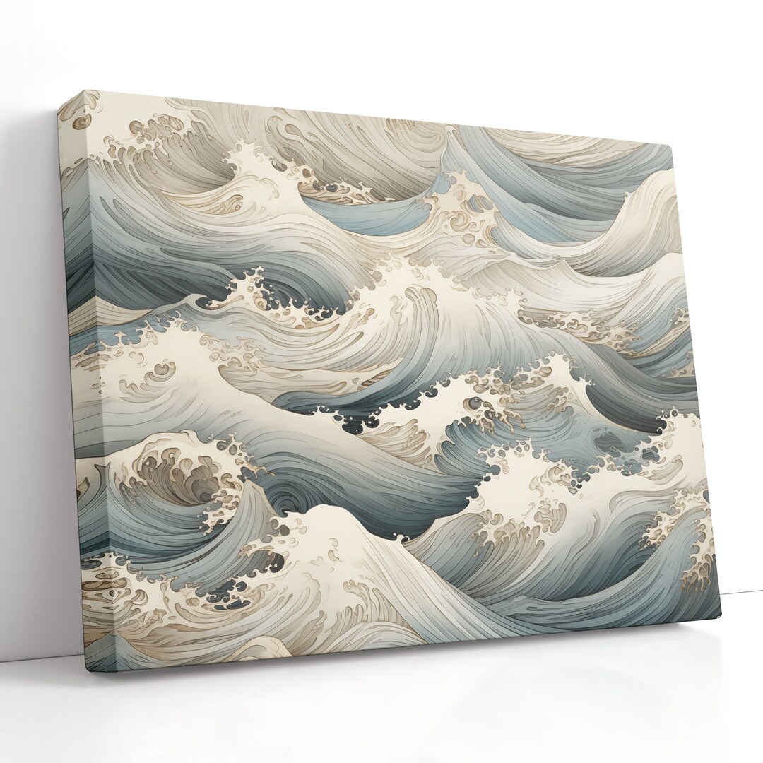 Japanese Wave Art Canvas, Traditional Style Ocean Waves Print, Elegant ...