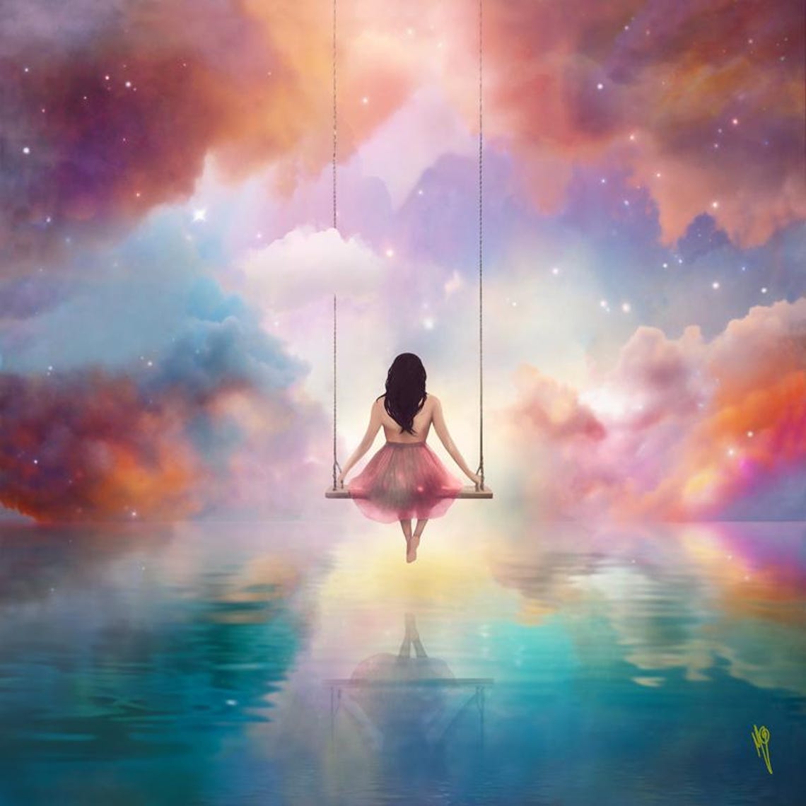 Girl on Swing – Surreal Dreamscape Artwork - Etsy