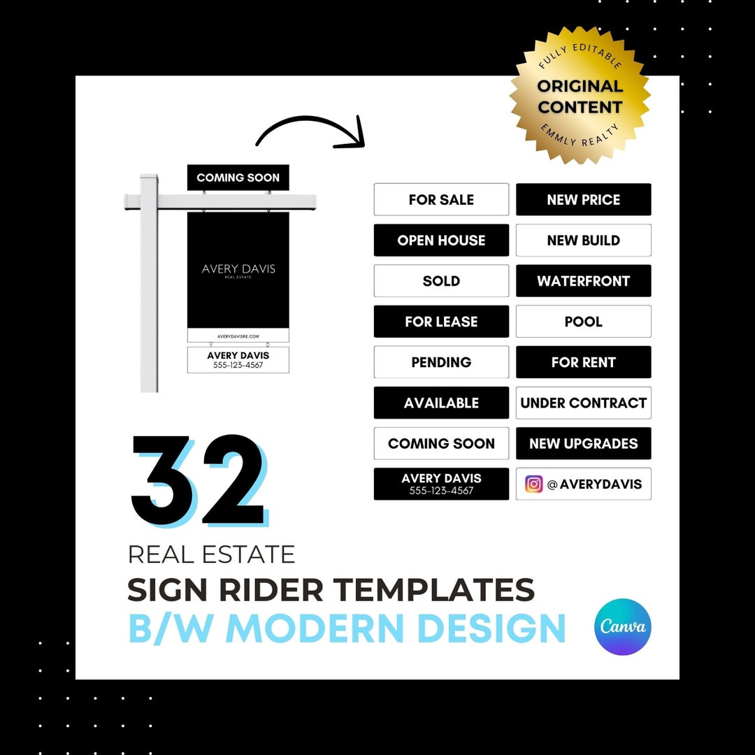 18x6 Black and White Real Estate Sign Riders, 32 Sign Riders, B/W for ...