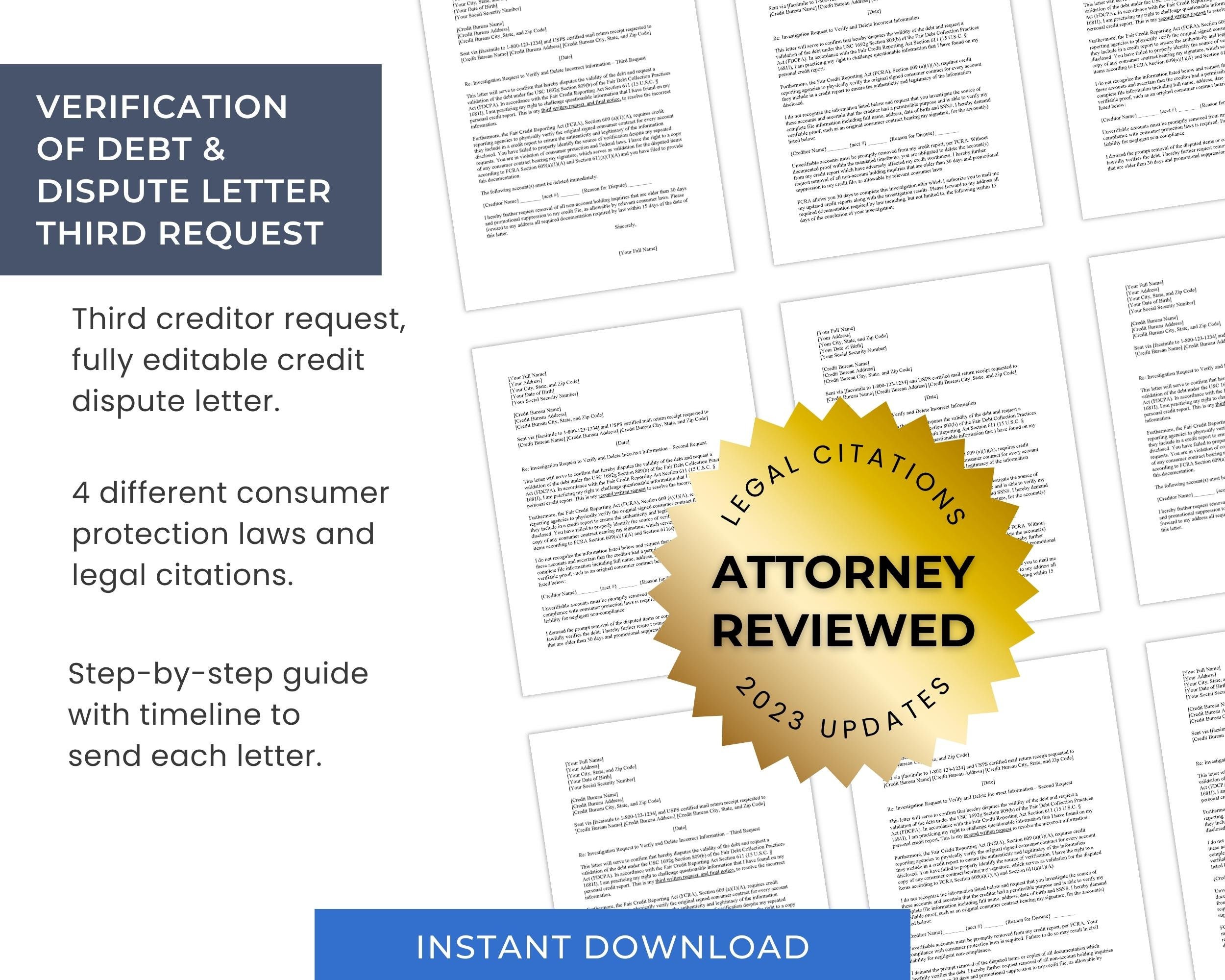 THIRD Credit Dispute Letter Template, Credit Repair Letter, Debt ...