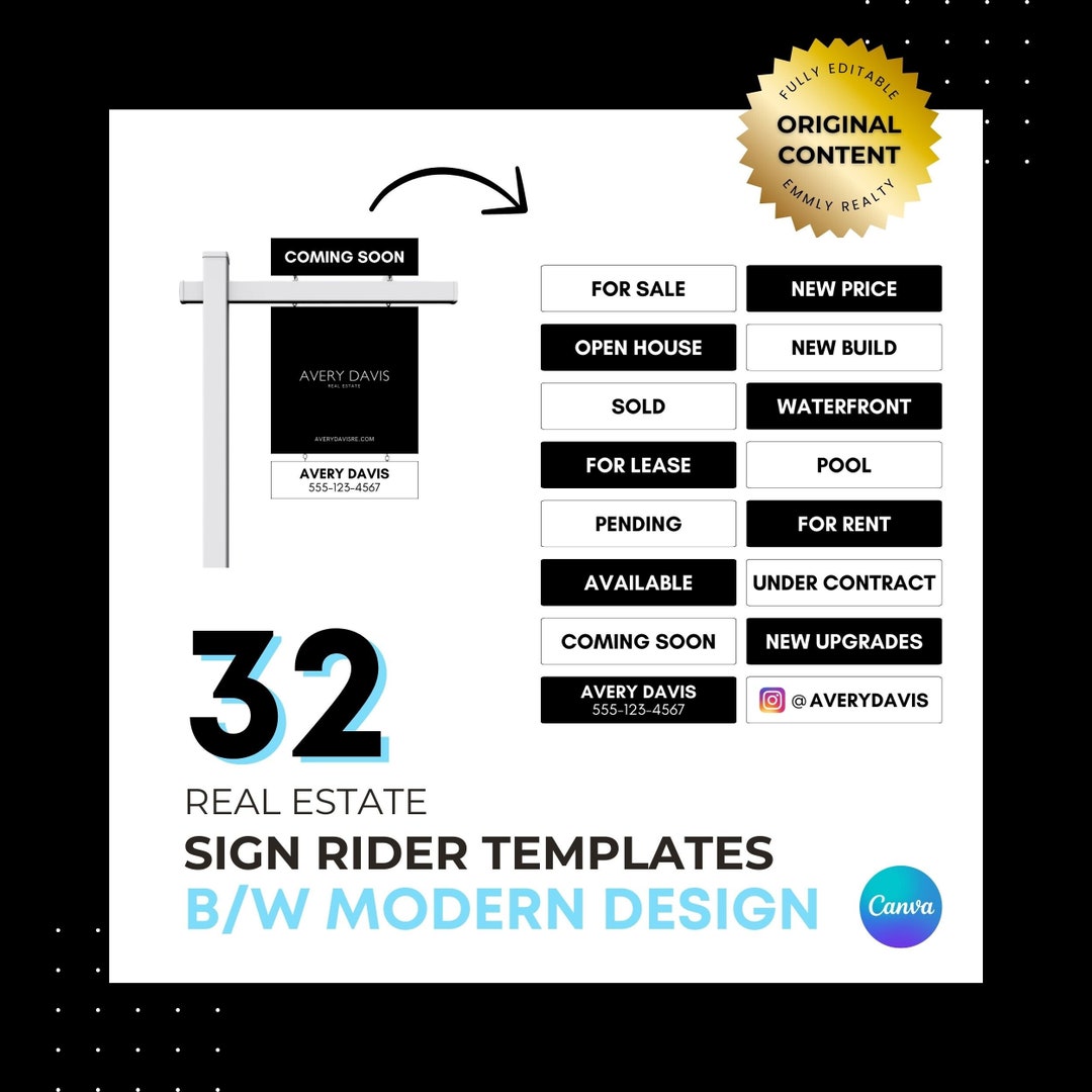 32 Sign Riders, 24x6 Black and White Real Estate Sign Riders, B/W for ...