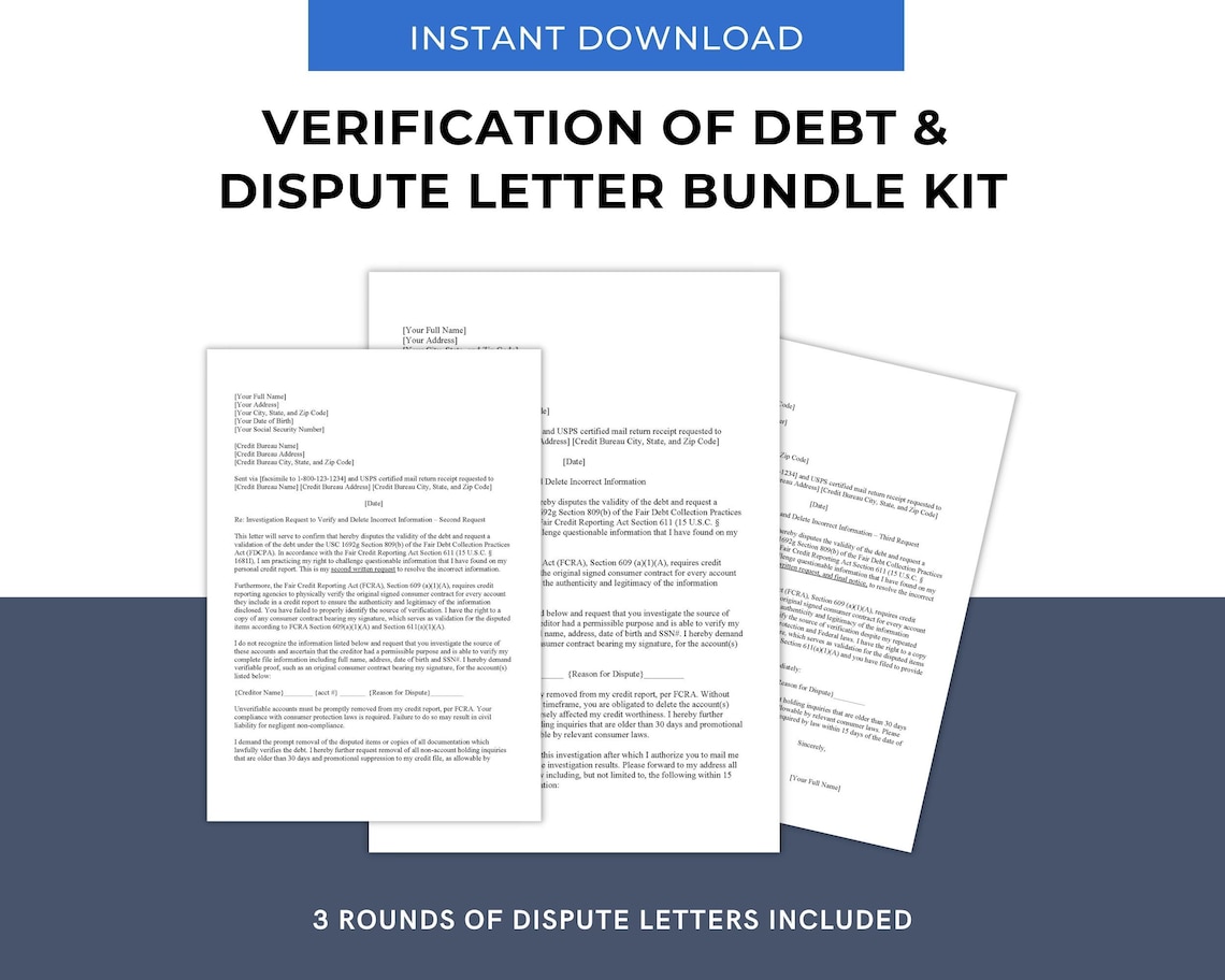 3 CREDIT DISPUTE LETTERS Bundle, Credit Dispute Letters Templates, Late ...