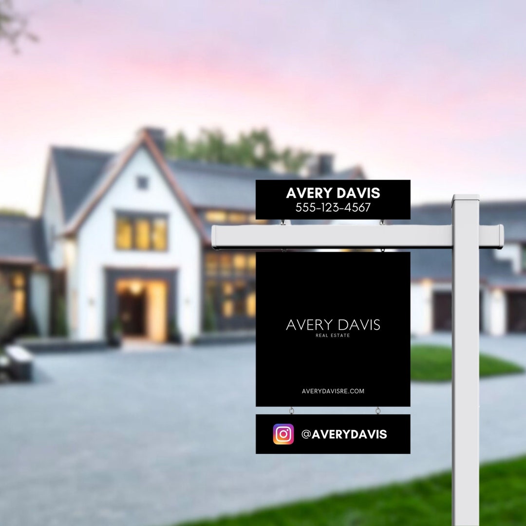 5 B/W Real Estate Yard Signs 24x24 + 4 Sign Riders, Realtor Yard Sign ...