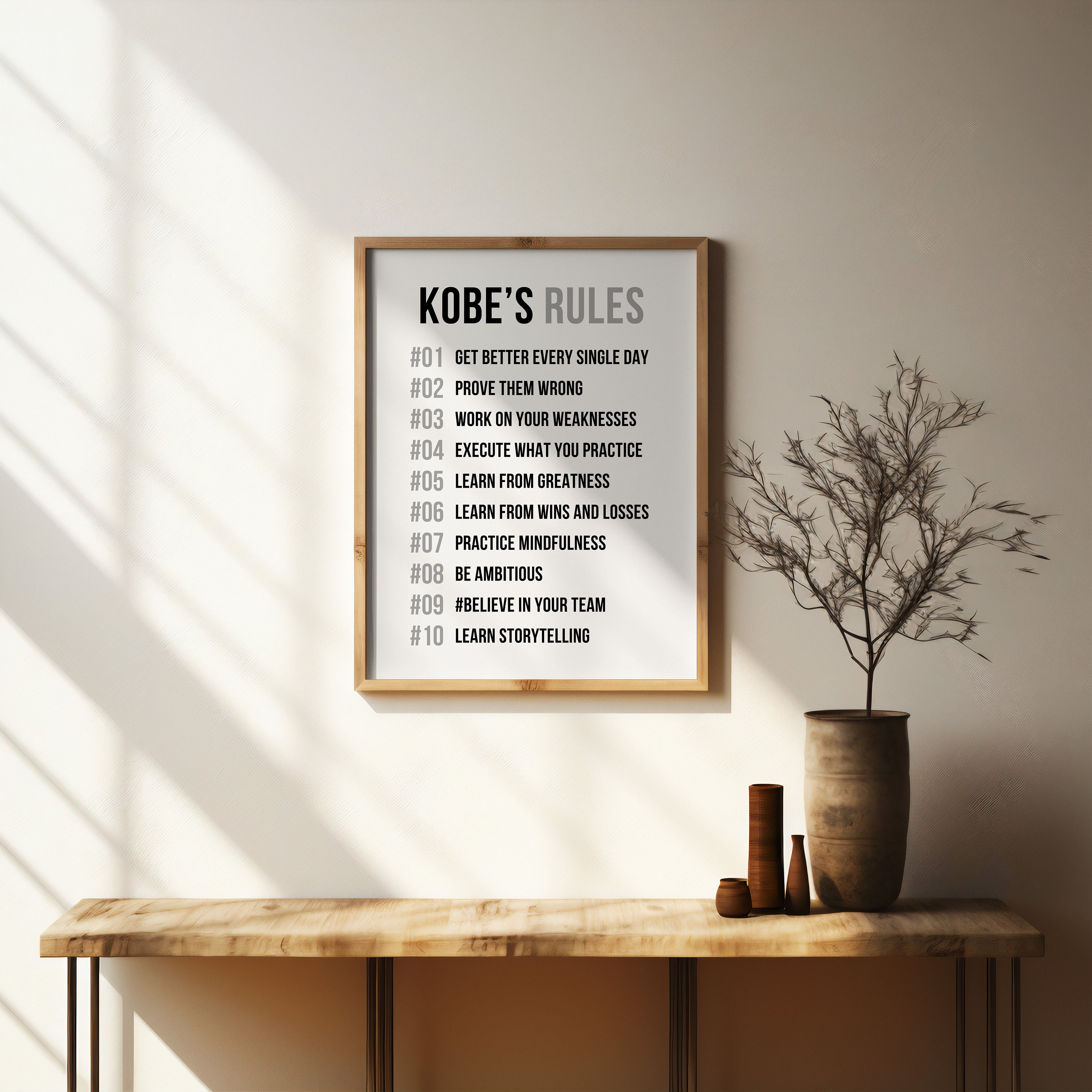 Kobe Bryant's Rules Wall Art, Basketball Home Office Motivational Mamba ...