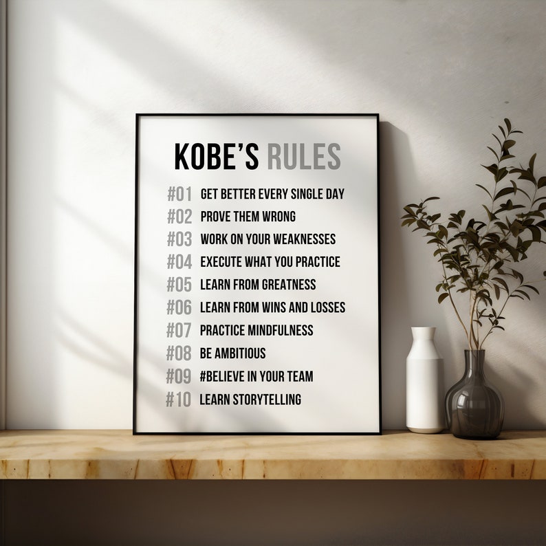 Kobe Bryant's Rules Wall Art, Basketball Home Office Motivational Mamba ...