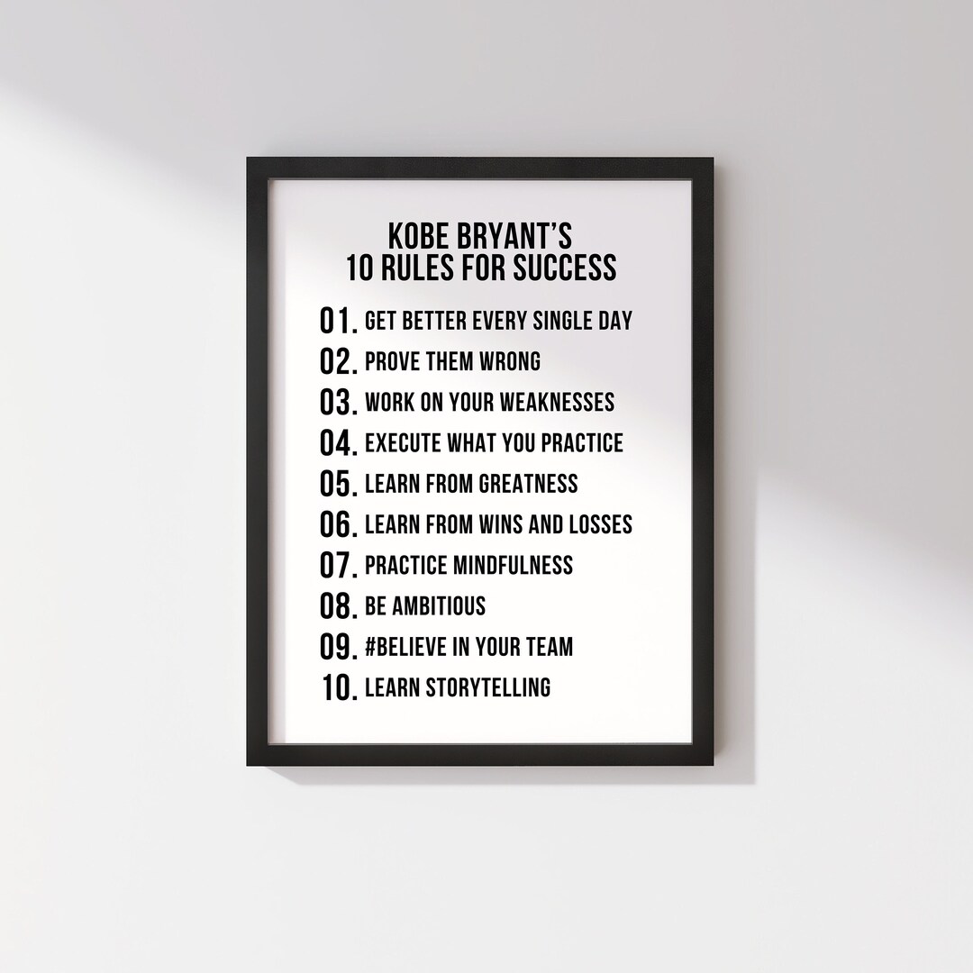 Kobe Bryant's 10 Rules for Success Poster, NBA Black Mamba Basketball ...
