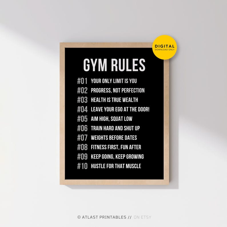 Gym Rules Sign Poster, Printable Workout Motivational Typography Quotes ...