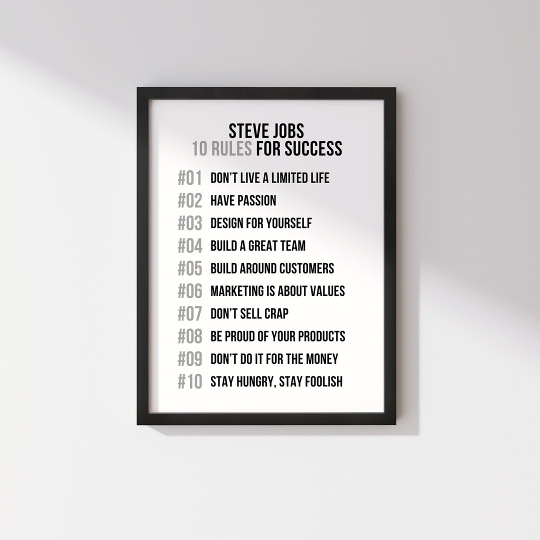 Steve Jobs 10 Rules for Success Poster, Home Office Modern Minimalist ...