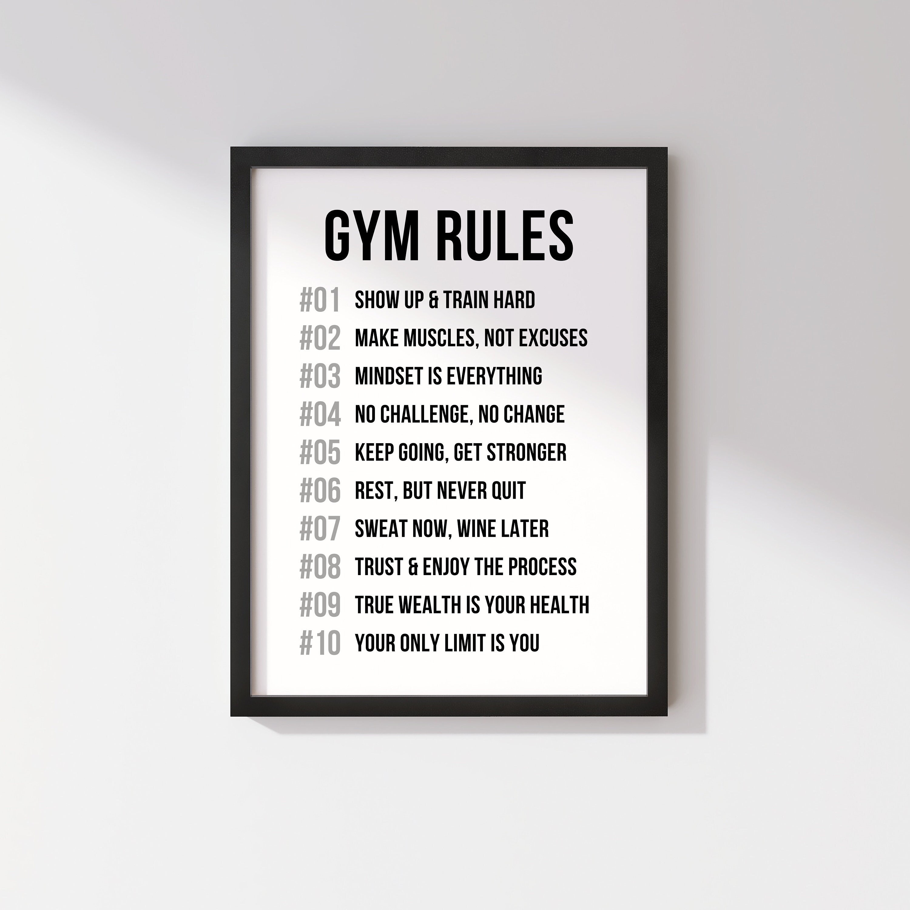 Gym Rules Sign Posters, Workout Motivational Printable Wall Art Quote ...