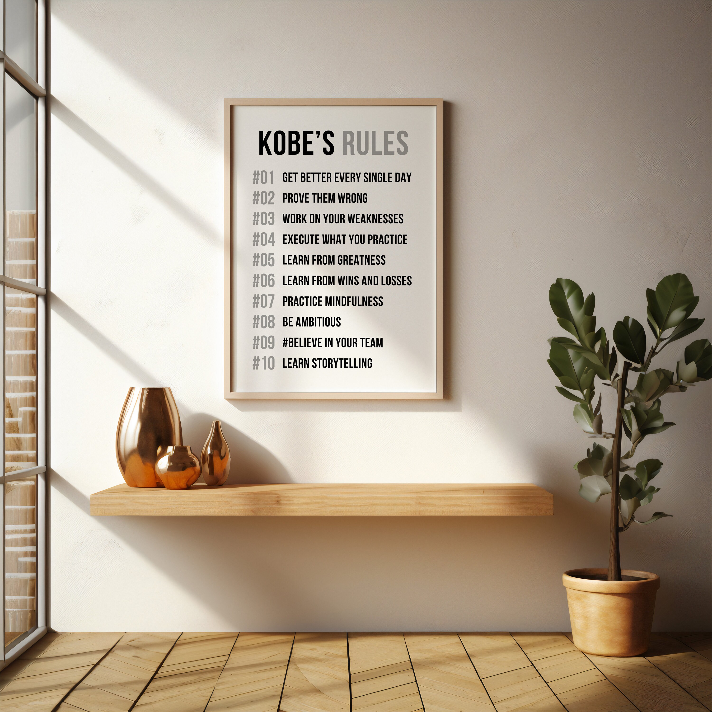 Kobe Bryant's Rules Wall Art, Basketball Home Office Motivational Mamba ...