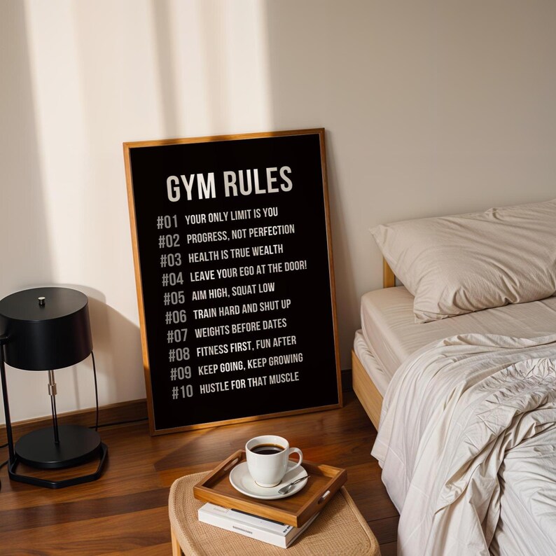 Gym Rules Sign Poster, Printable Workout Motivational Typography Quotes ...