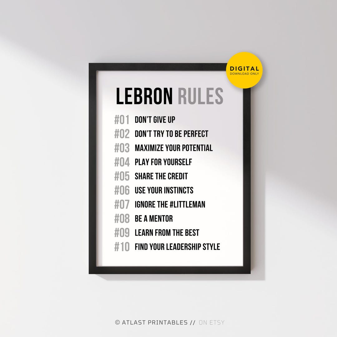 Lebron James Rules Poster Printable Wall Art, King James NBA Basketball ...