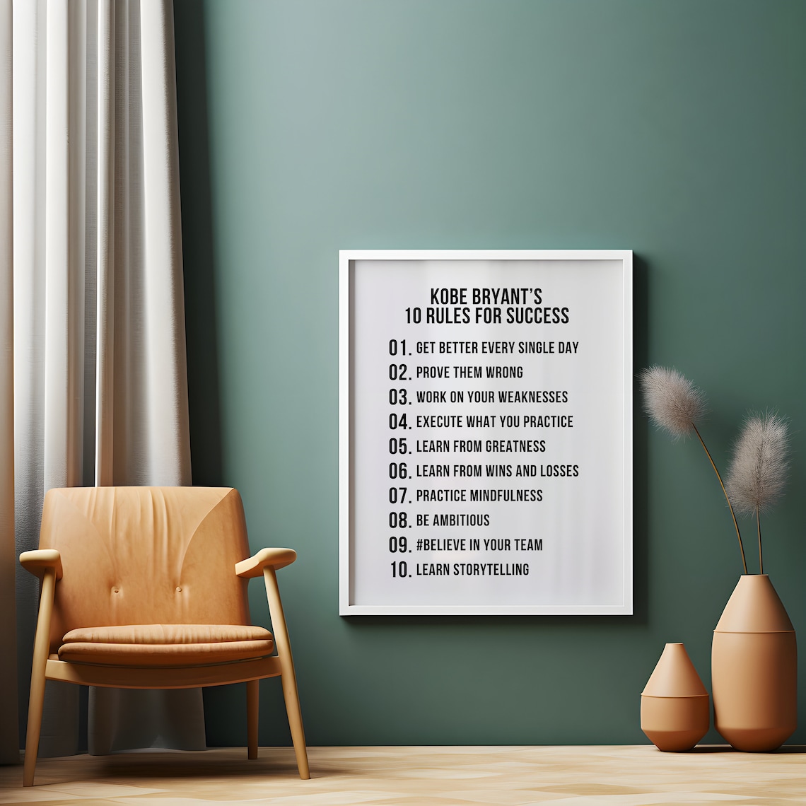 Kobe Bryant's 10 Rules for Success Poster, NBA Black Mamba Basketball ...