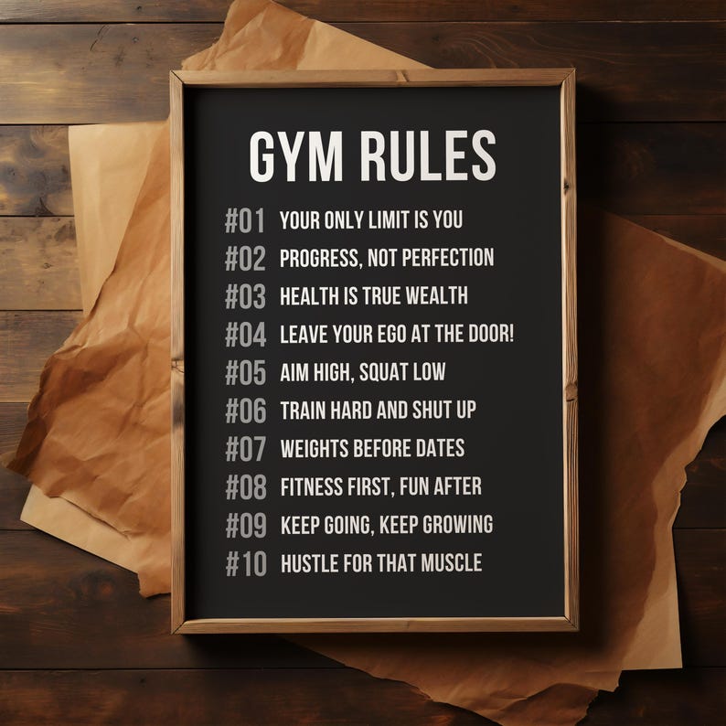 Gym Rules Sign Poster, Printable Workout Motivational Typography Quotes ...