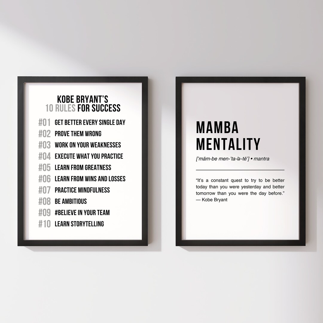 2 Piece Motivational Wall Art Quotes Print, Kobe Bryant Mamba Mentality ...